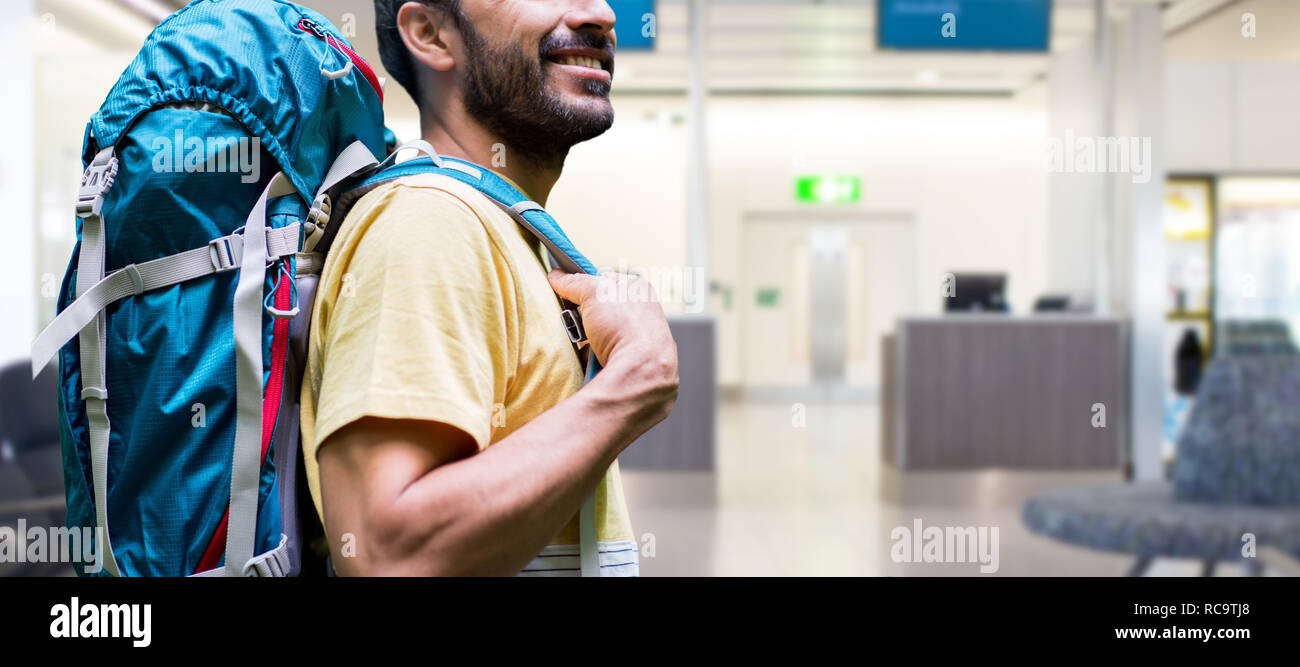 Male backpack airport hi-res stock photography and images - Alamy