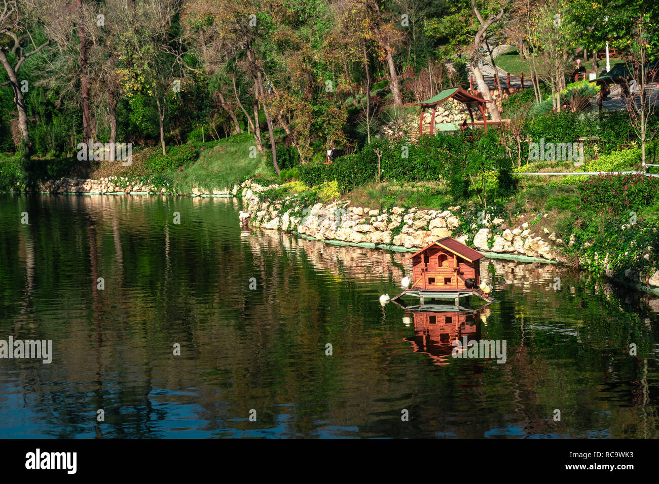 ISTANBUL, TURKEY - DEC 06, 2018 : Scenic autumn view with small lake ...