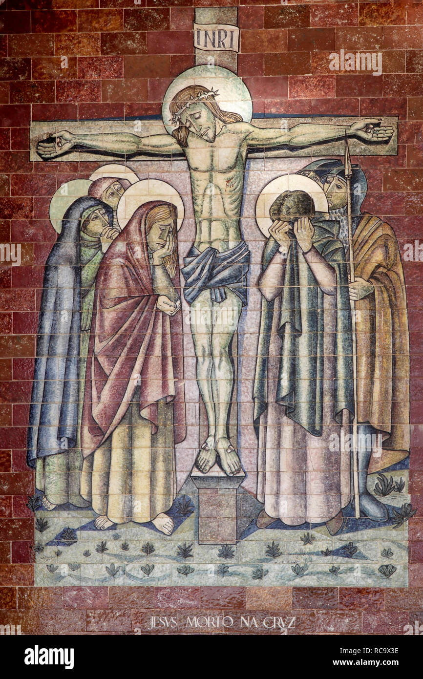 Stations of the Cross: Jesus died on the cross. A panel of Portuguese ...