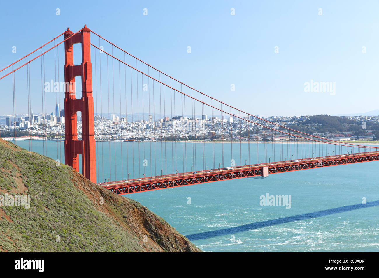 view of golden gate bridge over san francisco bay Stock Photo - Alamy