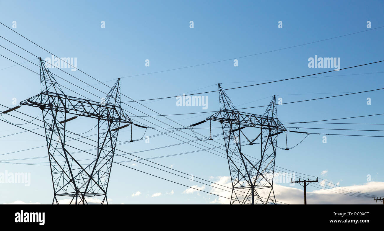transmission towers and power line Stock Photo - Alamy