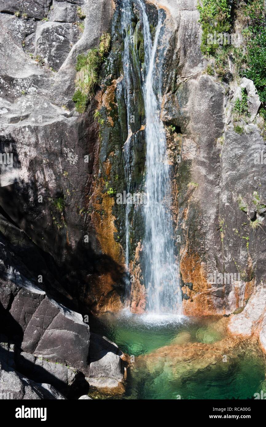 Arado waterfall and pool, Peneda Geres National Park, Minho province ...