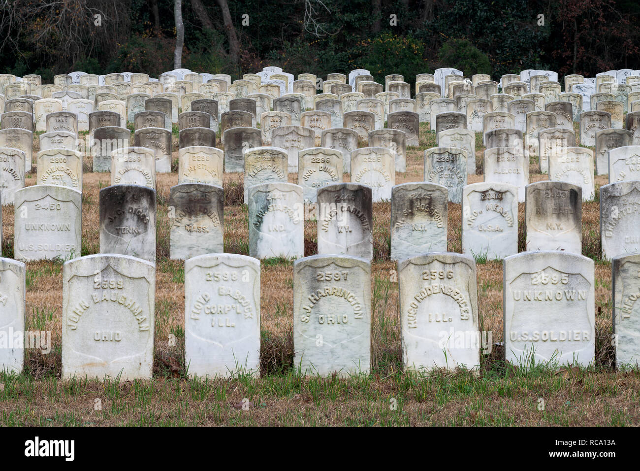 Grave markers at the Andersonville National Cemetery at the ...