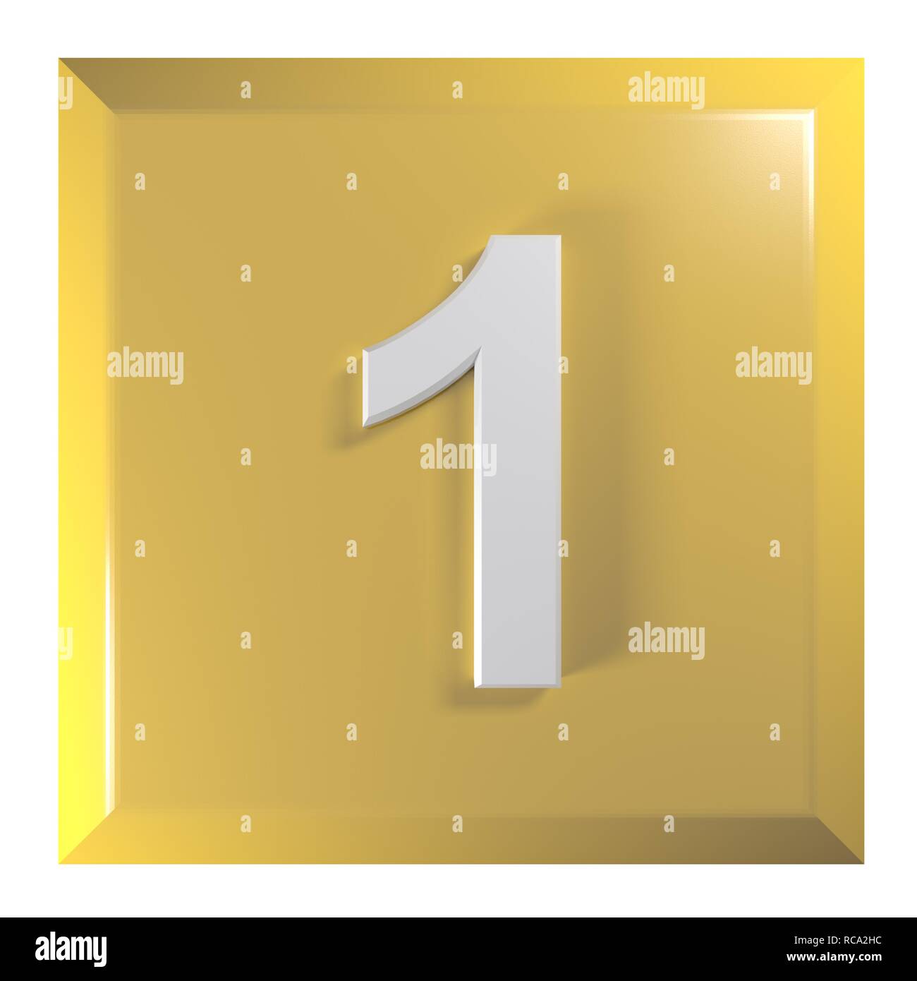 Number 1 square yellow - orange push button - 3D rendering illustration ...