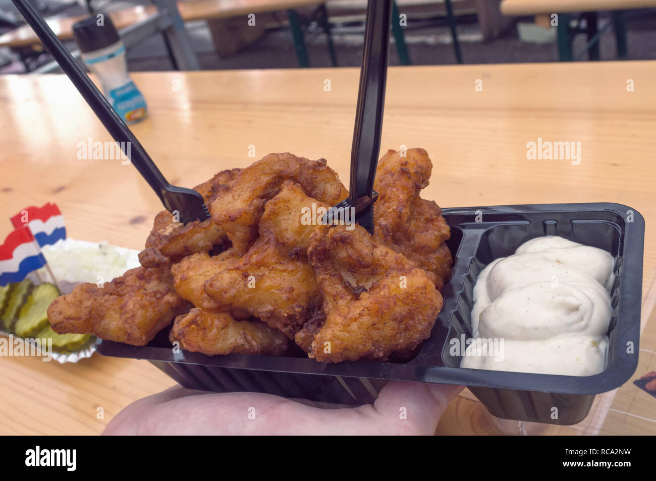 close up of traditional and famous in Netherlands fryed fish ...