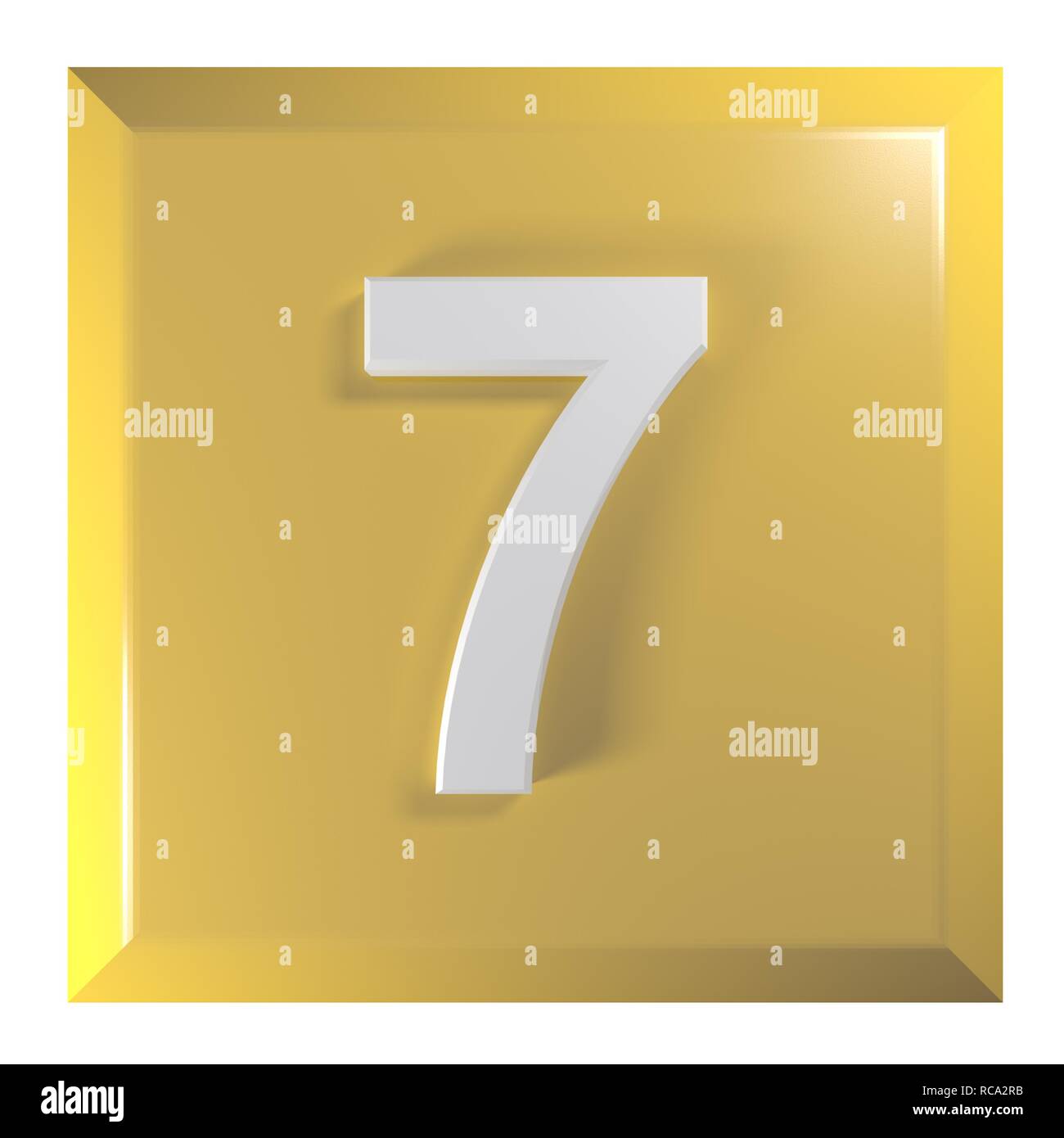 Number 7 square yellow - orange push button - 3D rendering illustration ...