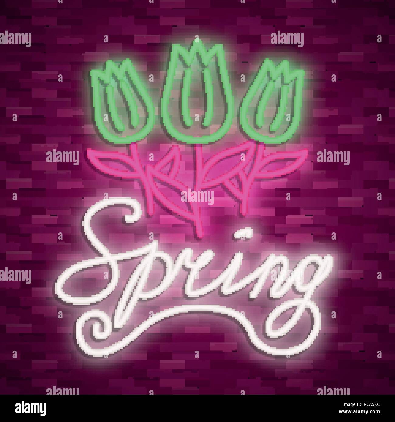 Neon banner spring. Stock vector. Poster for spring party Stock Vector ...