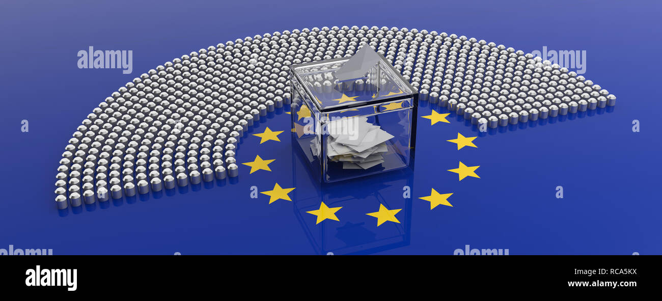 EU election. European Union parliament seats and a voting box on EU ...