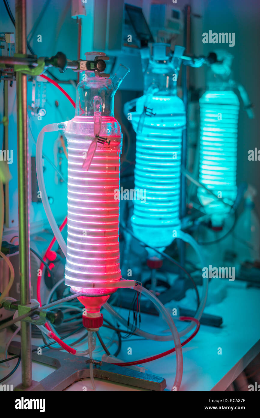 Biotechnology laboratory with reactors and microalgae cultivation Stock ...