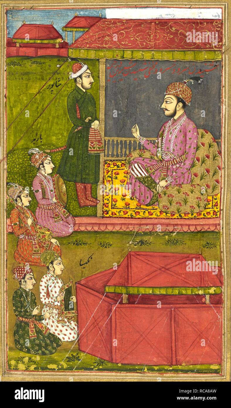 Khusrau listening to Barbad playing the lute and Nigisa playing the â ...