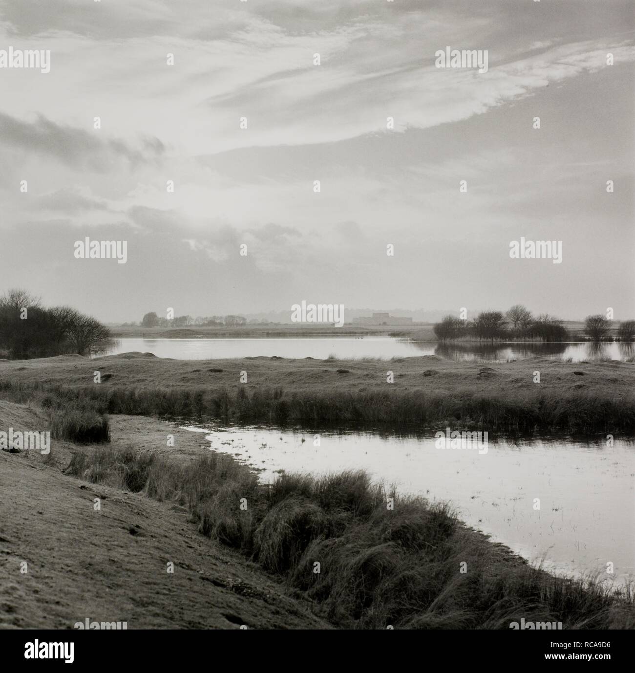 River running through flat landscape. Monochrome. Source: FG4293-5-5 ...