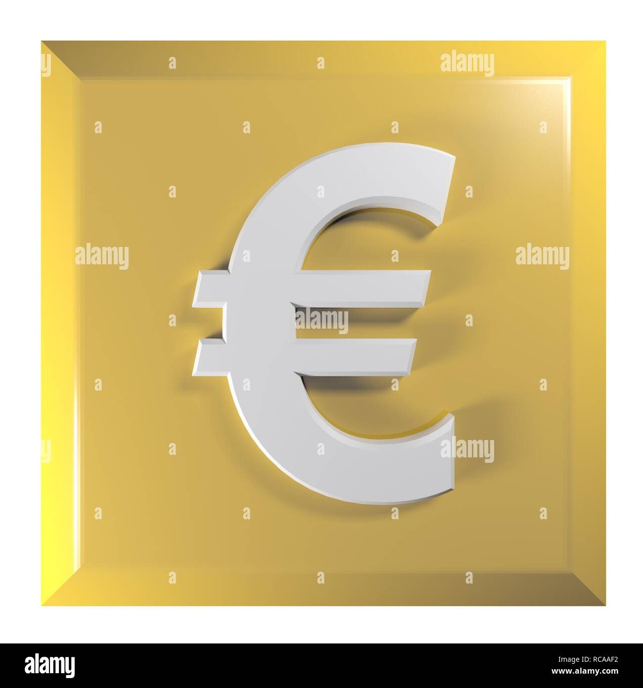 Yellow - Orange square push button Euro currency symbol - 3D rendering ...