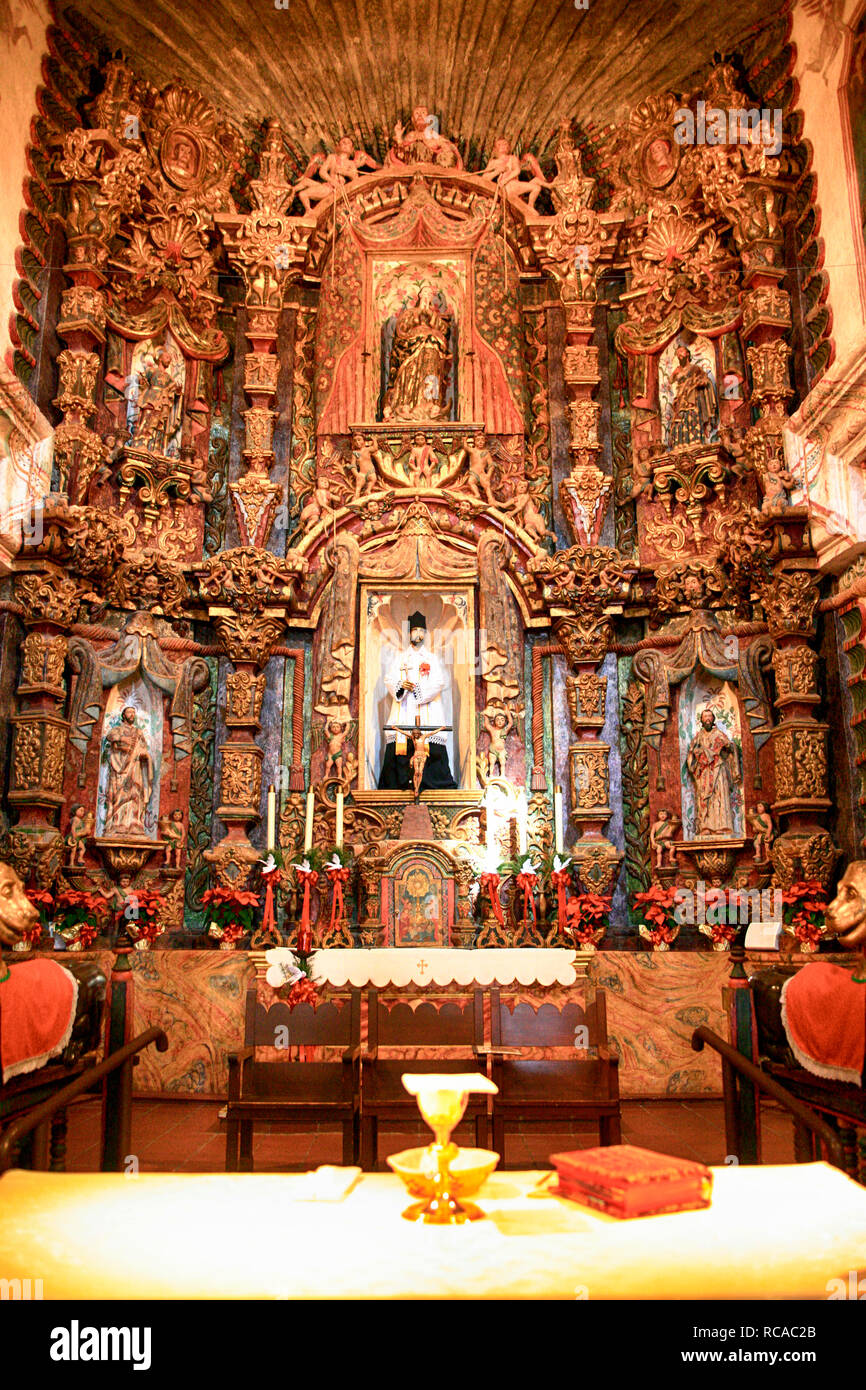 At the high Alta of the Mission Church of San Xavier del bac in Tucson ...