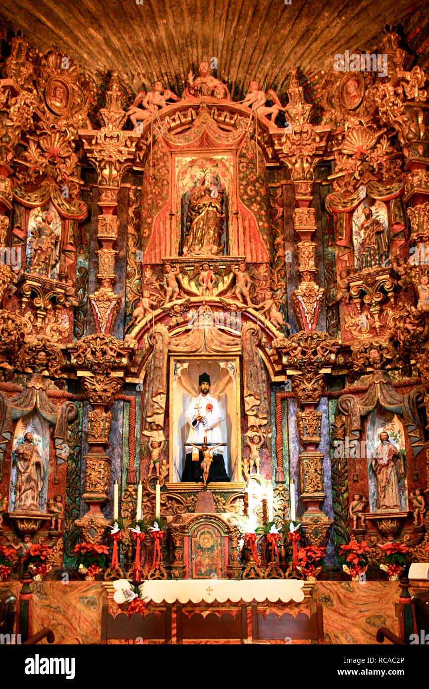At the high Alta of the Mission Church of San Xavier del bac in Tucson ...
