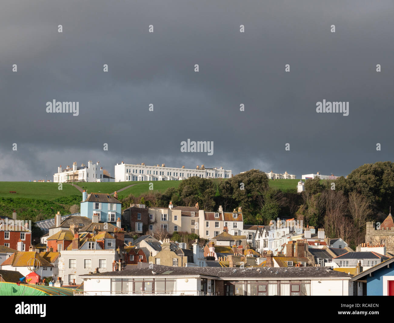 Buildingsand houses overlooking old Hastings Town Hastings East Sussex ...