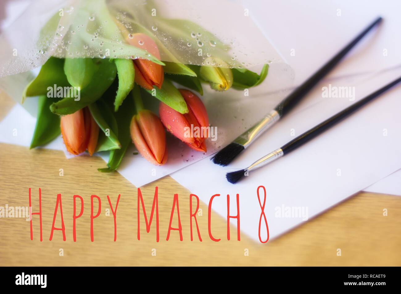 Postcard on March 8. Congratulations on the feast of women. Photos with ...