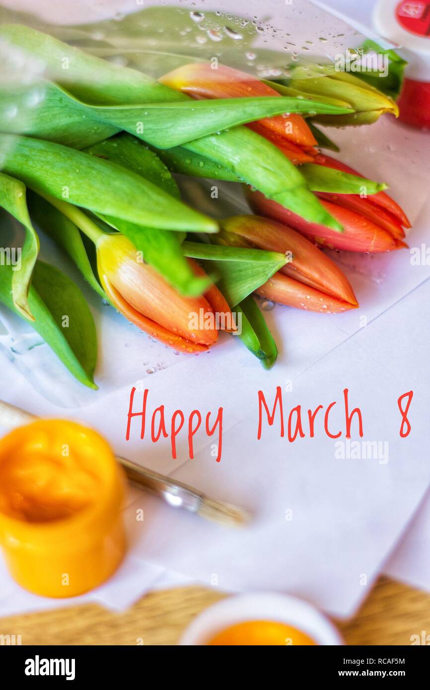 Postcard on March 8. Congratulations on the feast of women. Photos with ...