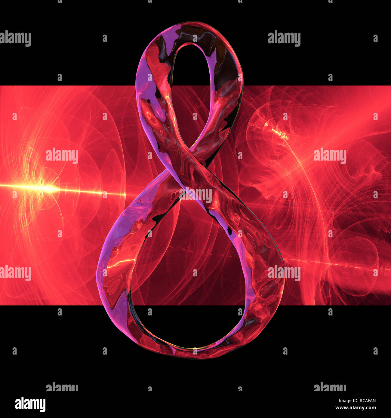 8 March symbol. number Figure of eight made of transparent glass flying ...