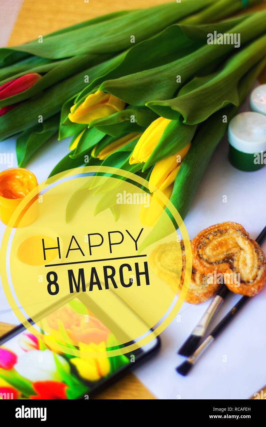 Postcard on March 8. Congratulations on the feast of women. Photos with ...