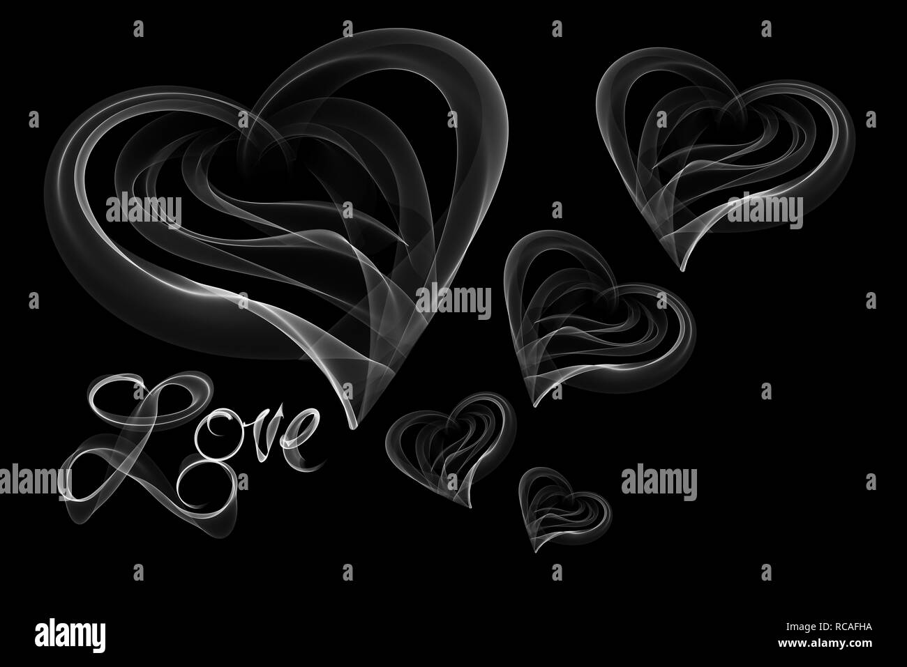 Love isolated word lettering and hearts written with fire flame or ...