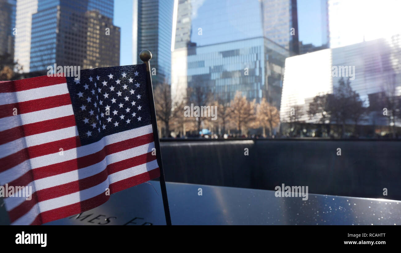 US Flag at the 911 Memorial World Trade Center - NEW YORK / USA ...