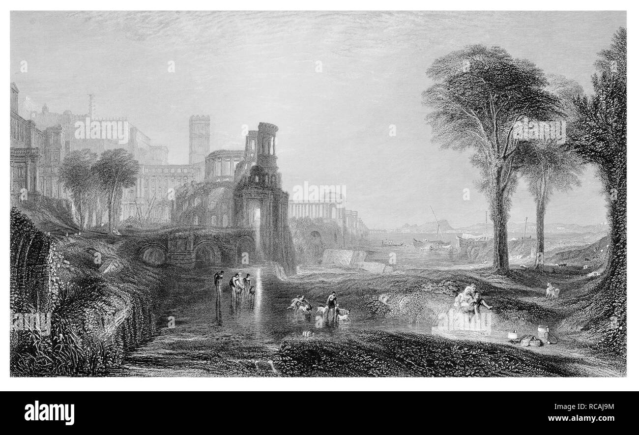 J.M.W Turner Caligula's palace and bridge engraved by E. Goodall Stock ...