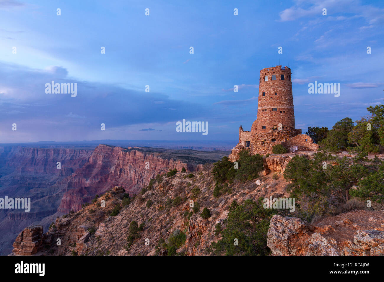 The Grand Canyon & the Desert View Watchtower just after sunset, Grand ...