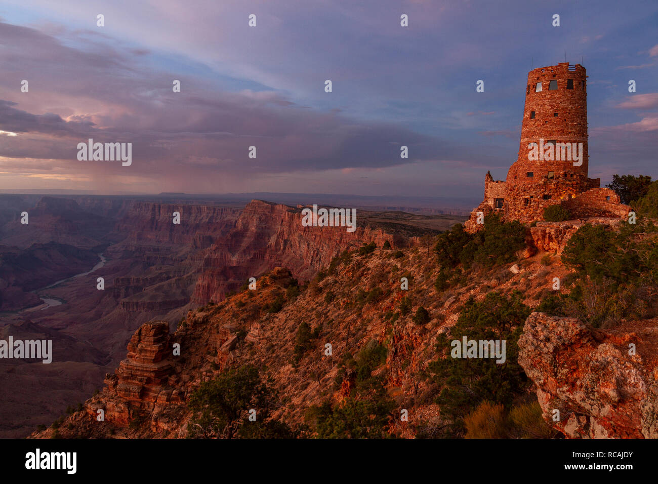 The Grand Canyon & the Desert View Watchtower just after sunset, Grand ...