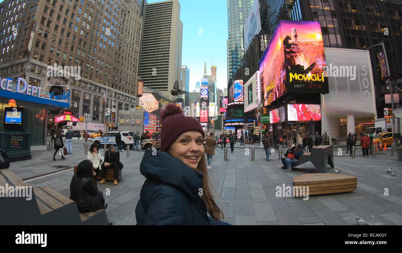 Walking across Times Square in Manhattan New York - NEW YORK / USA ...