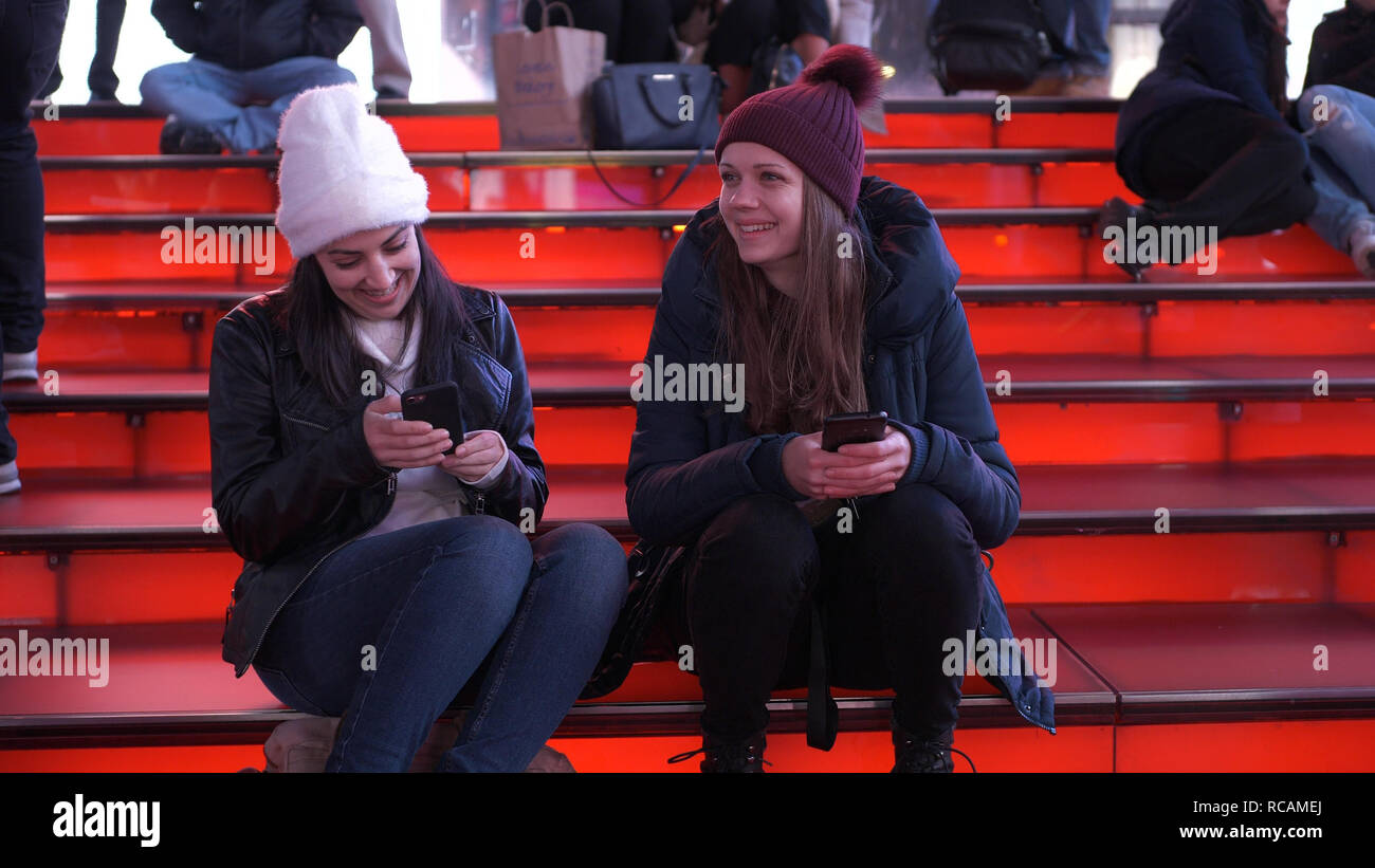 Famous red steps at Times Square New York - NEW YORK / USA - DECEMBER 4 ...