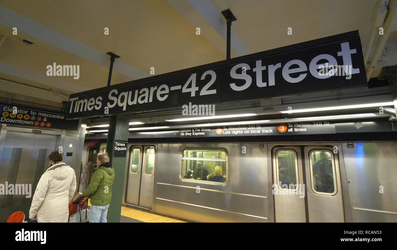 Times Square subway station at 42nd street Manhattan - NEW YORK / USA ...