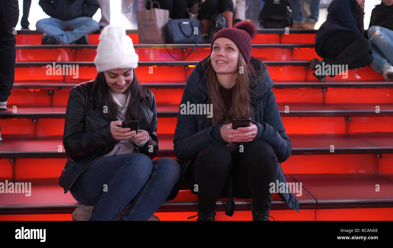 Famous red steps at Times Square New York - NEW YORK / USA - DECEMBER 4 ...
