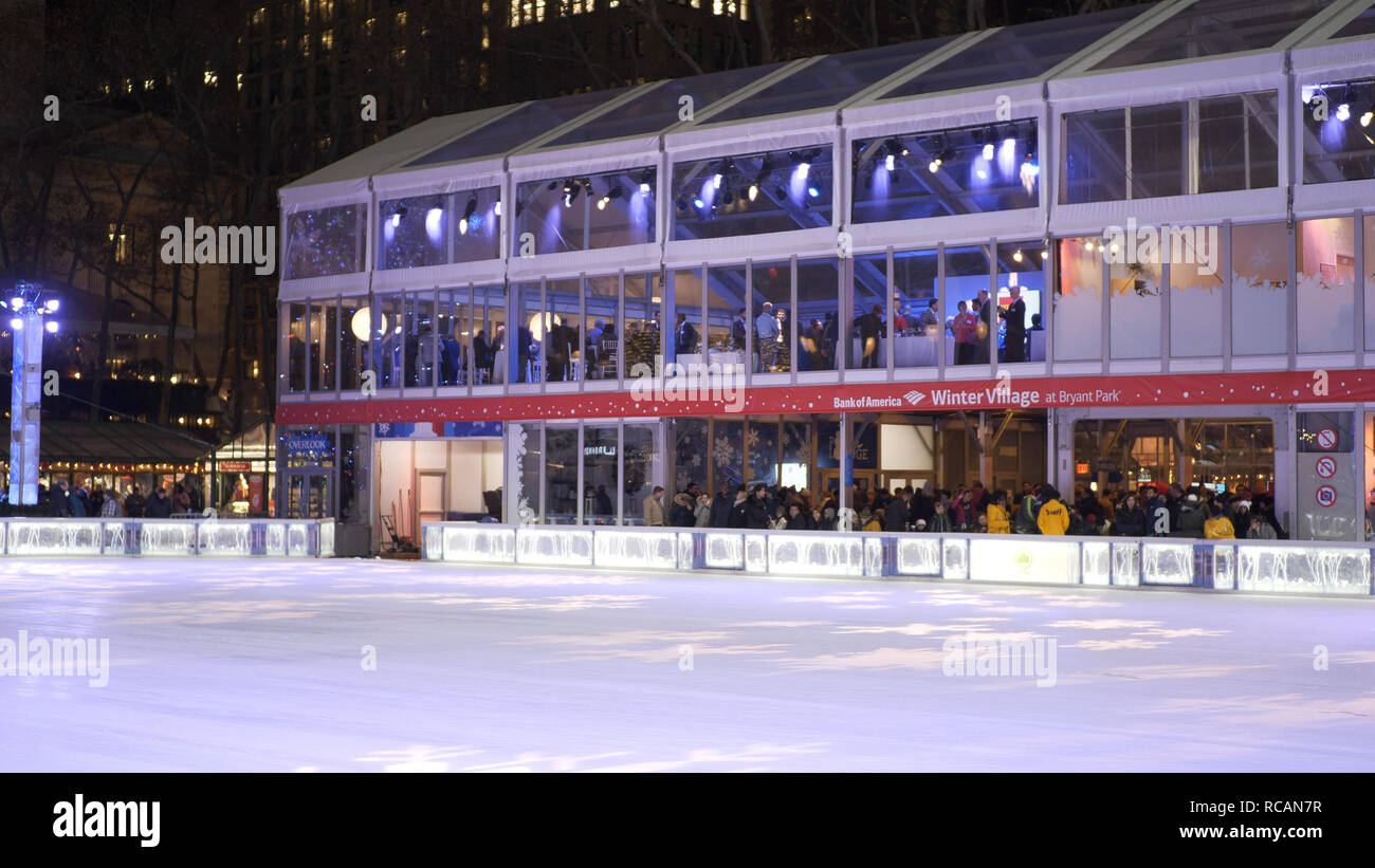 Huge ice rink at Bryant Park Manhattan by night - NEW YORK / USA ...