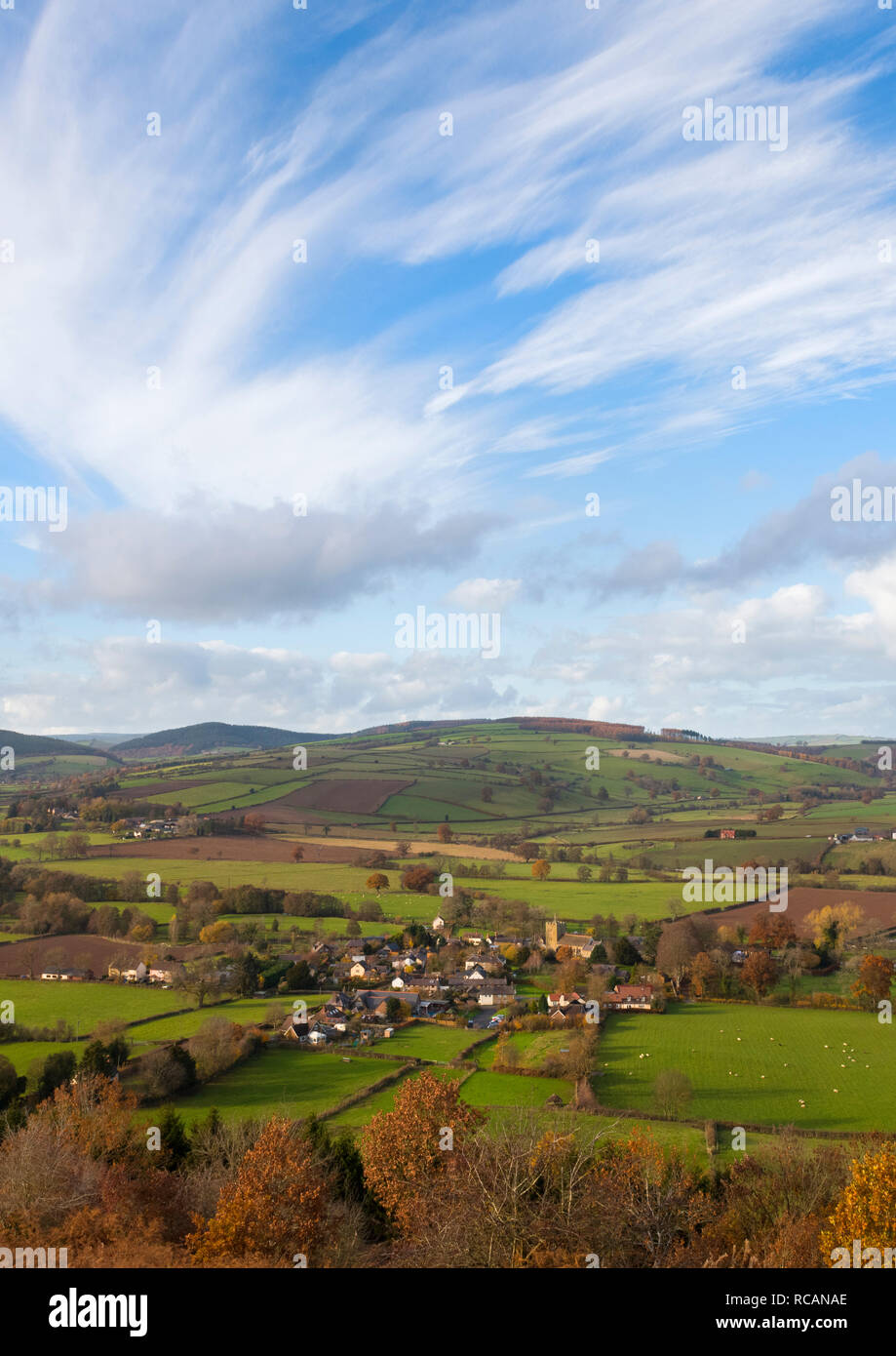The village of Clunbury seen from Clunbury Hill, Shropshire Stock Photo ...
