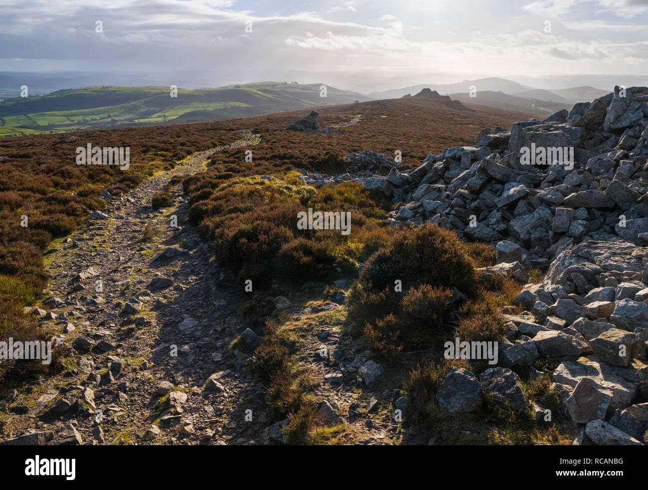 The view south along the Stiperstones ridge, looking towards Heath Mynd ...