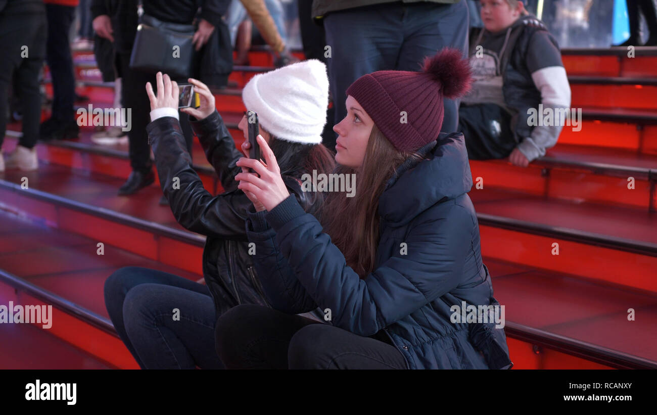 Famous red steps at Times Square New York - NEW YORK / USA - DECEMBER 4 ...
