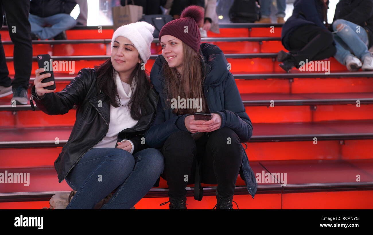 Famous red steps at Times Square New York - NEW YORK / USA - DECEMBER 4 ...
