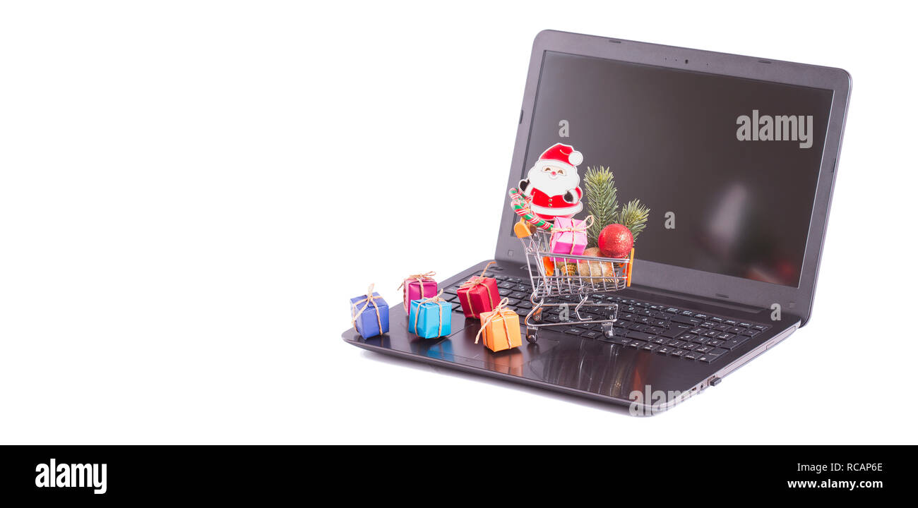 gift packs and christmas decorations on computer Stock Photo - Alamy