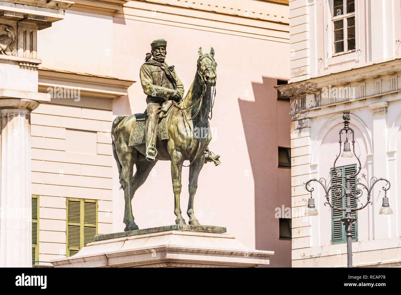 The bronze statue of Giuseppe Garibaldi on horse, Genoa Piazza de ...
