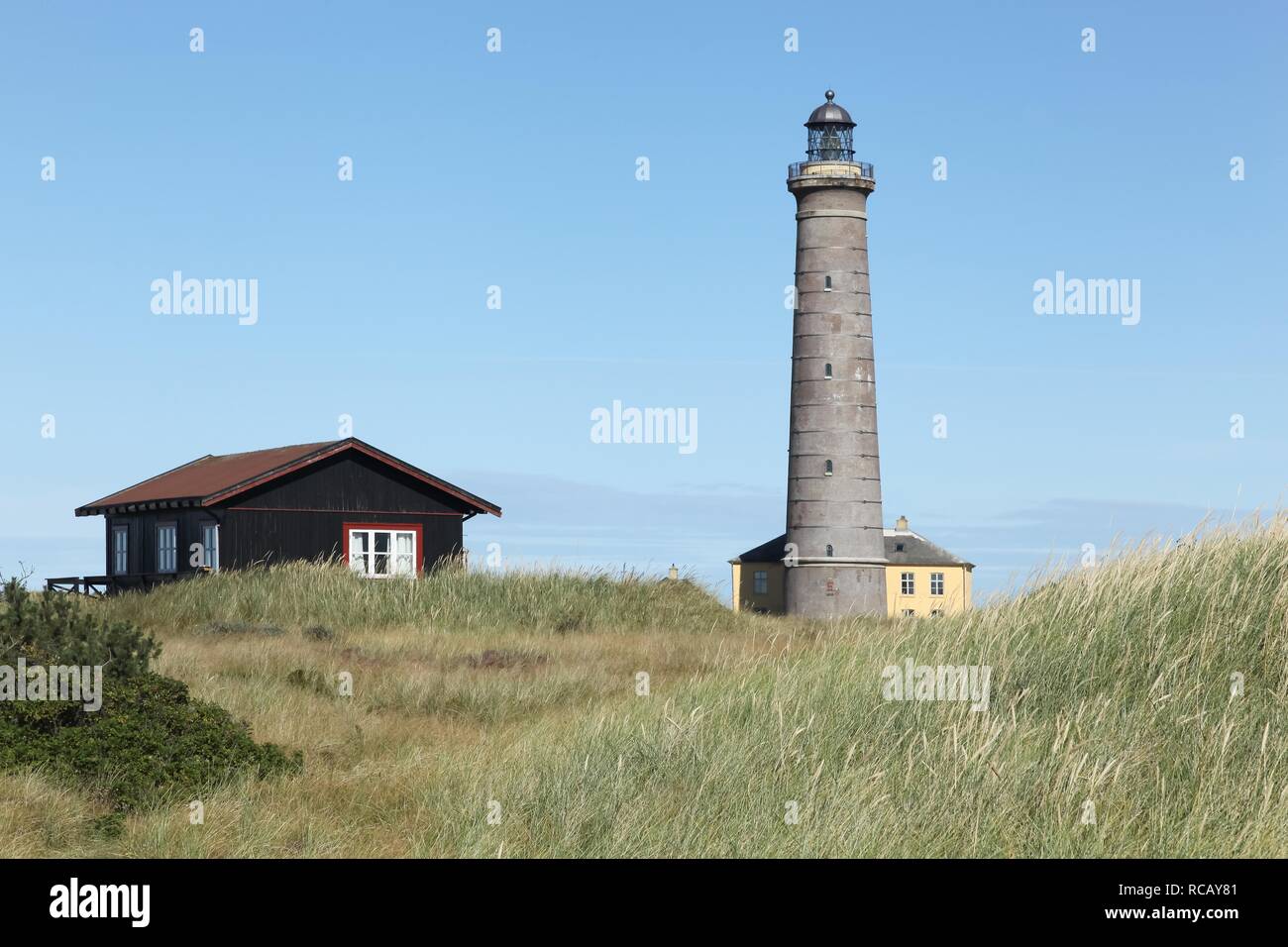 The grey lighthouse in Skagen, Denmark Stock Photo - Alamy