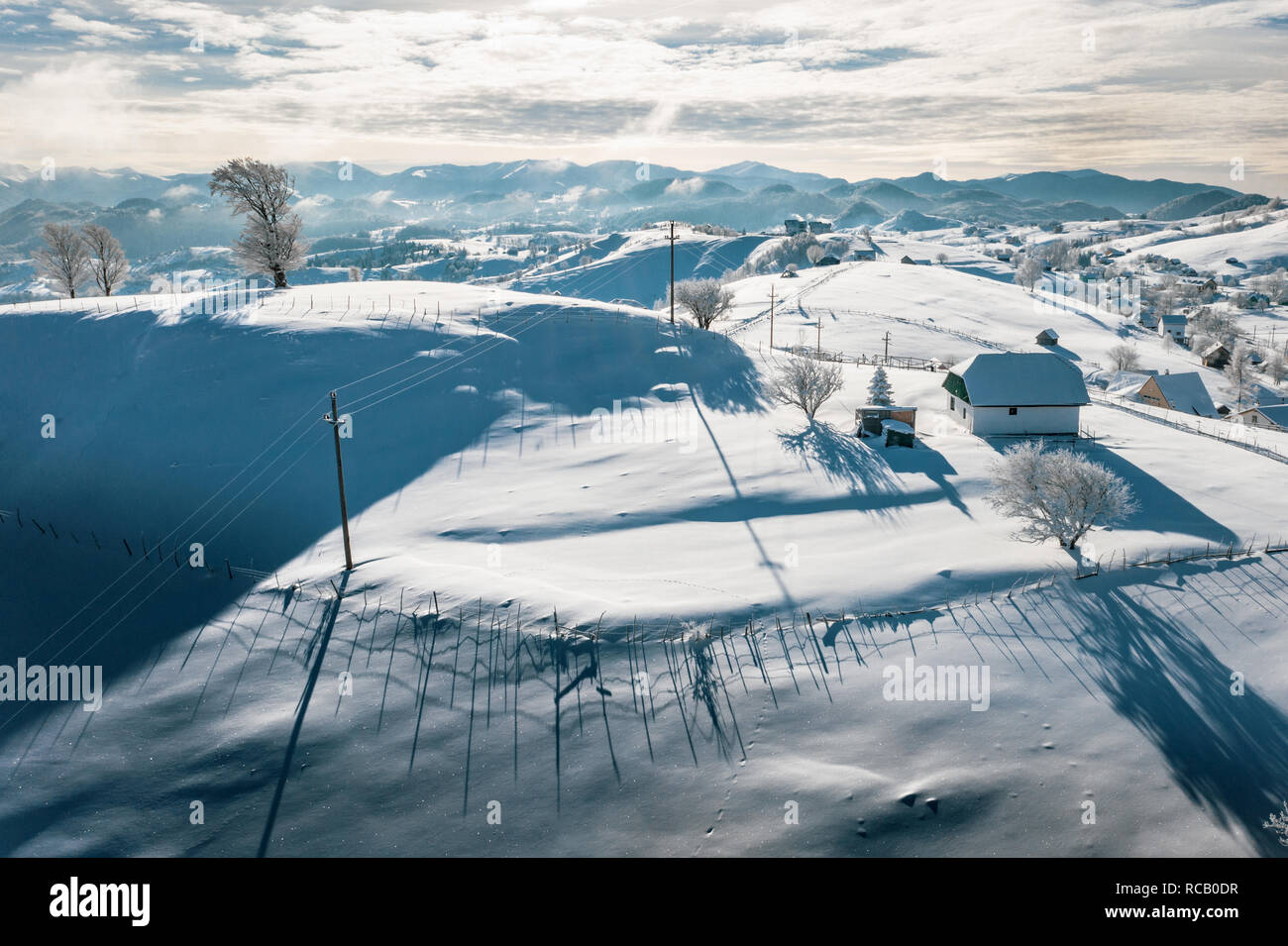 Rucar Bran Pass in Romania and the traditional village Sirnea covered ...