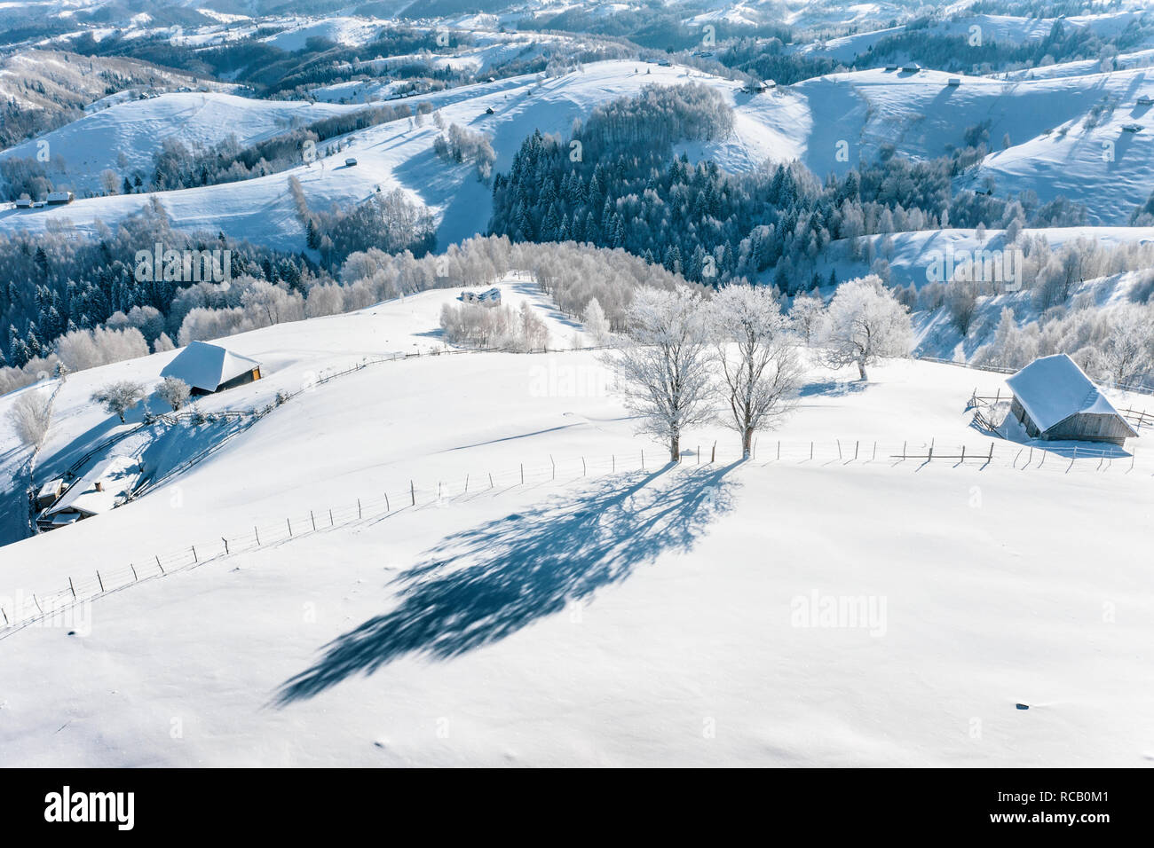 Christmas in Romania traditional landscape covered with snow Stock ...
