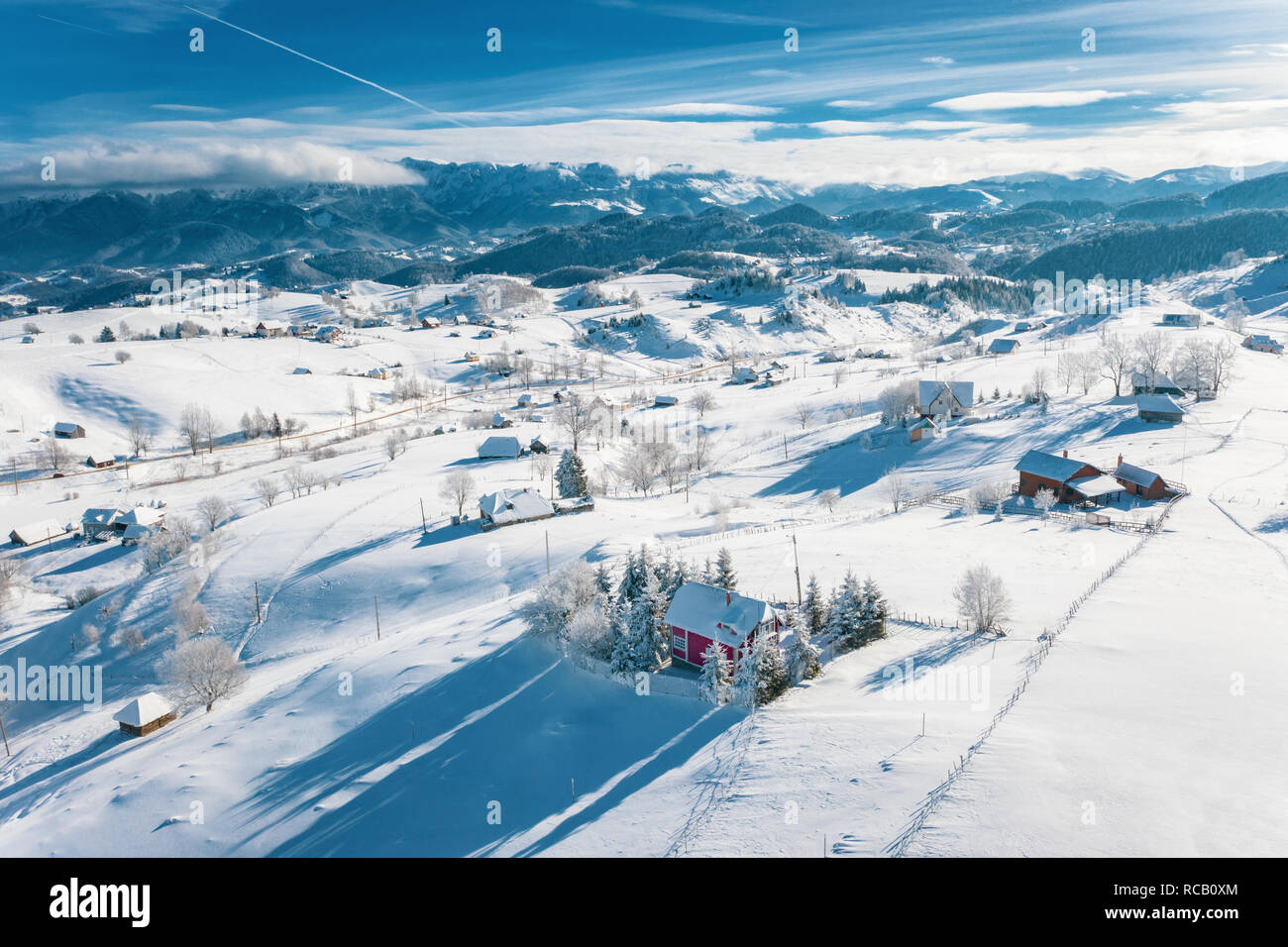 The traditional village Pestera in the Carpathians in winter time Stock ...