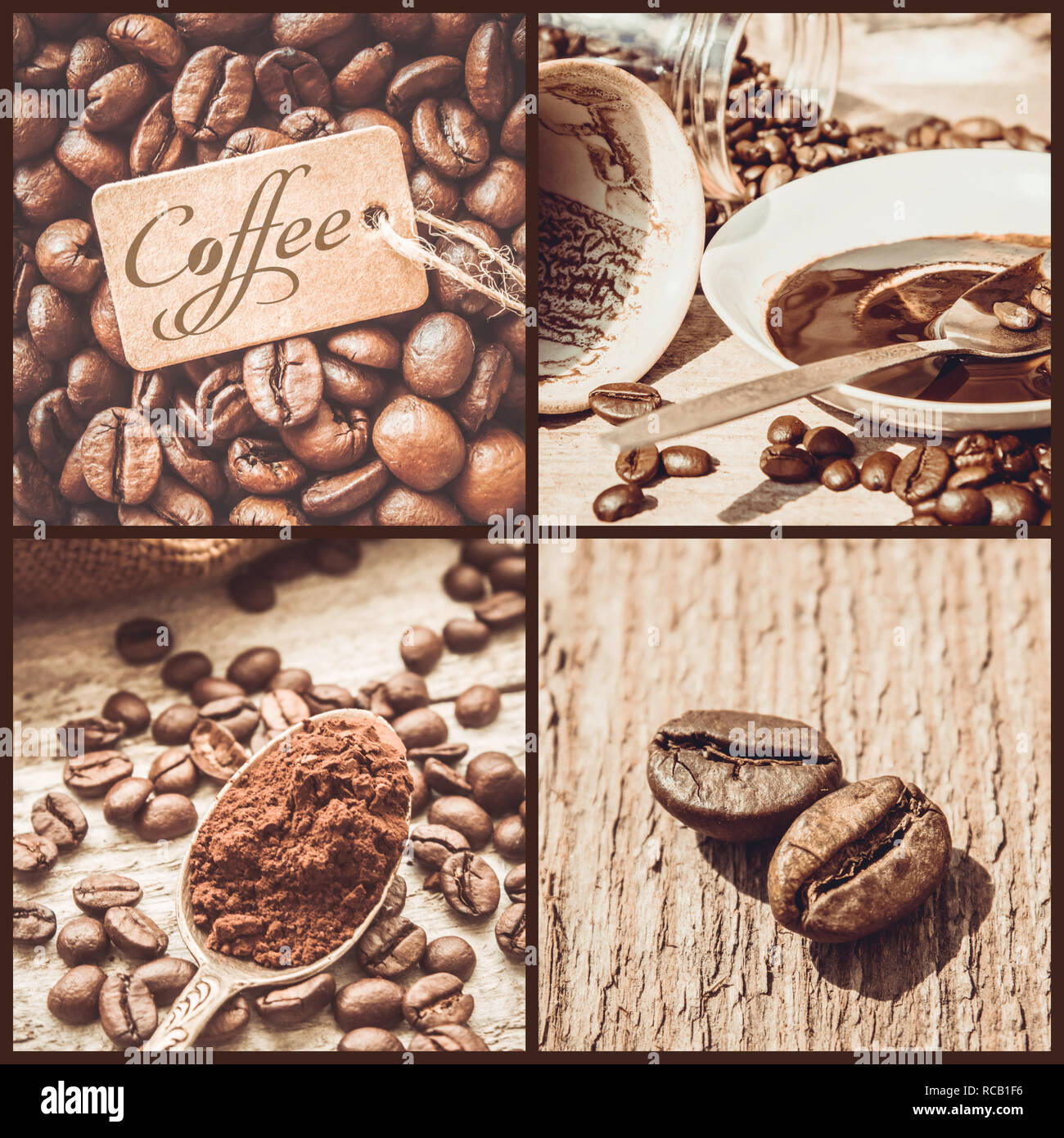 collage many pictures of coffee. Selective focus Stock Photo - Alamy