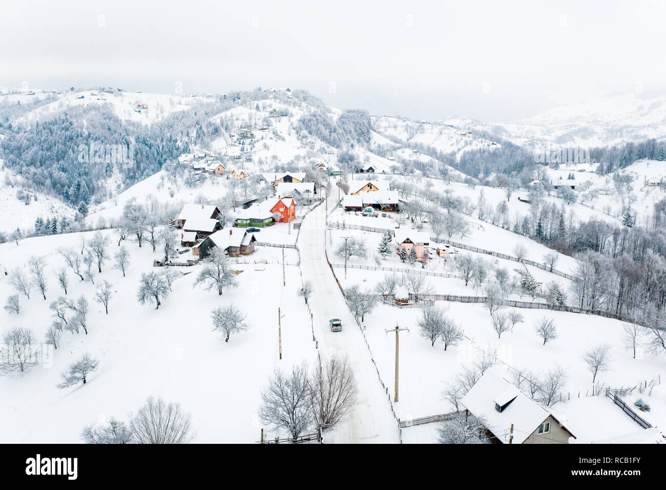 Winter in Pestera Village in the Rucar Bran Pass, the Carpathians ...