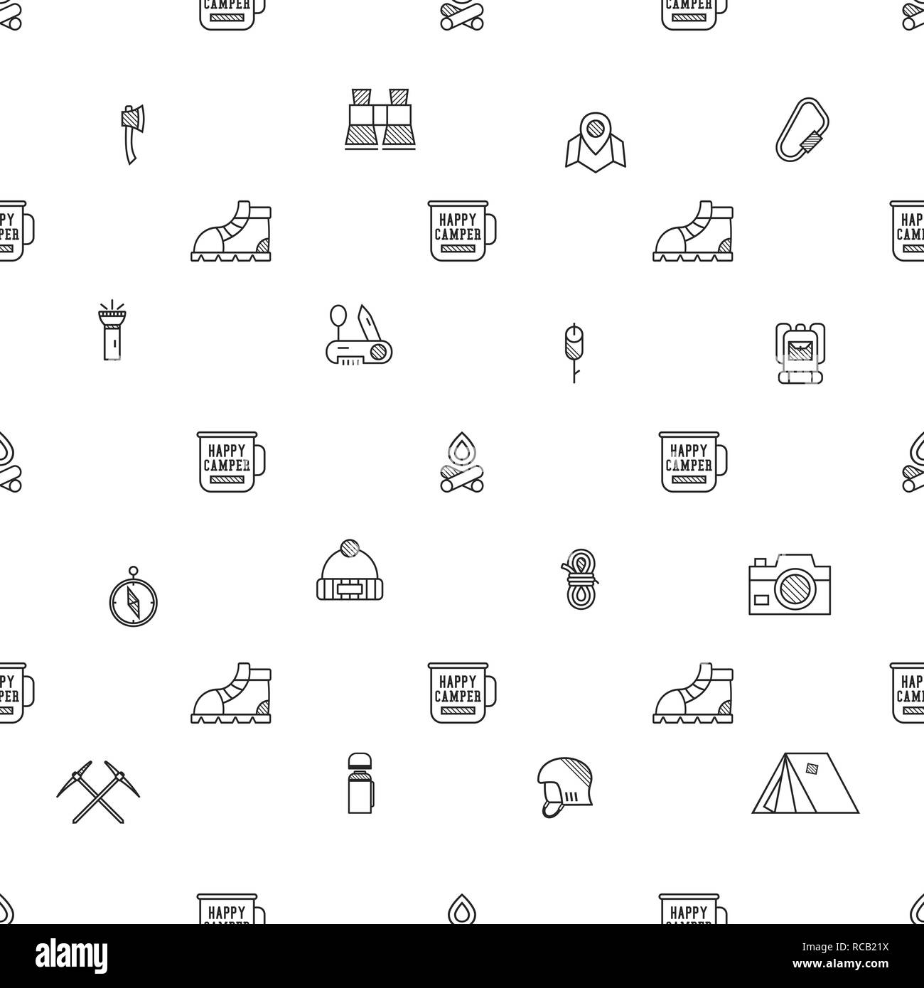 Camping Pattern Design - Outdoors Adventure seamless background with ...