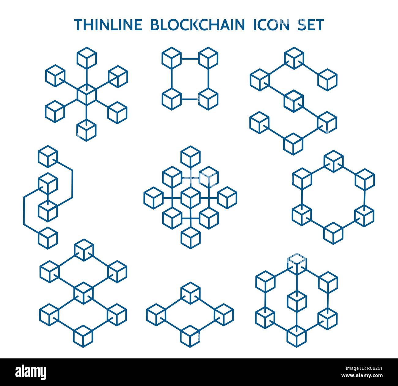 Blockchain line icons. Vector block chain linear icon set, structural ...