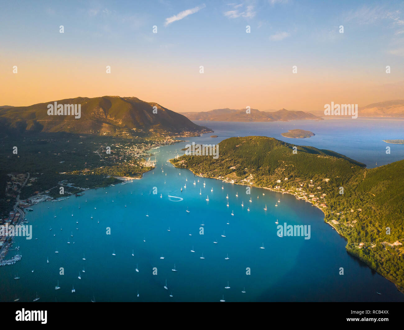 Epic view of breathtaking lagoon bay area in Lefkada, Greece with lots ...