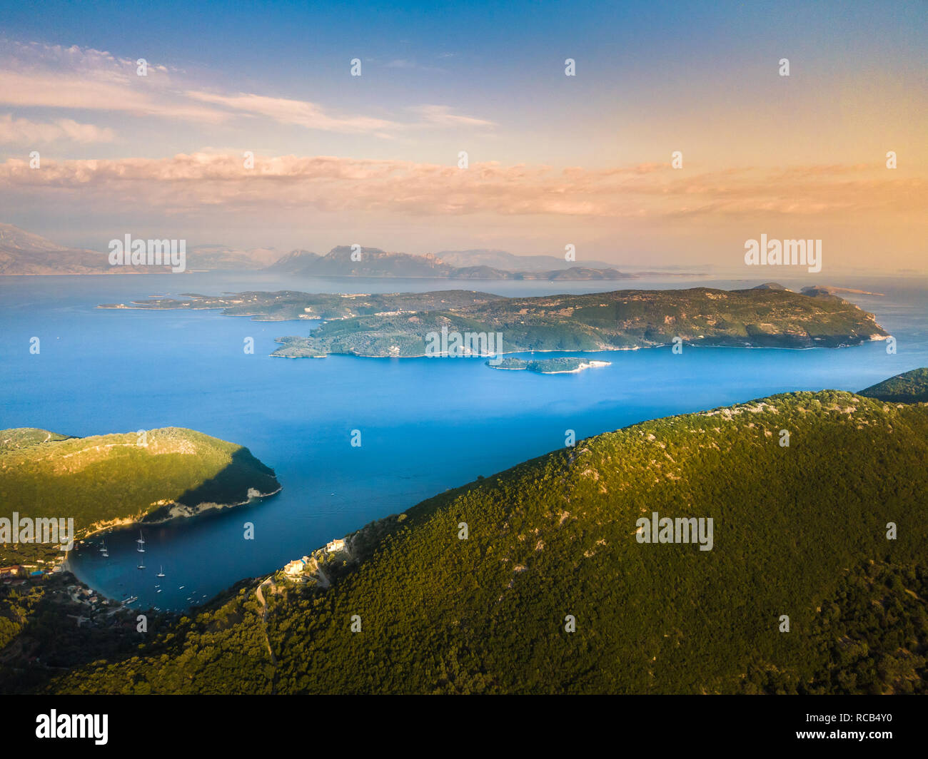 Epic view of breathtaking lagoon bay area in Lefkada, Greece with lots ...