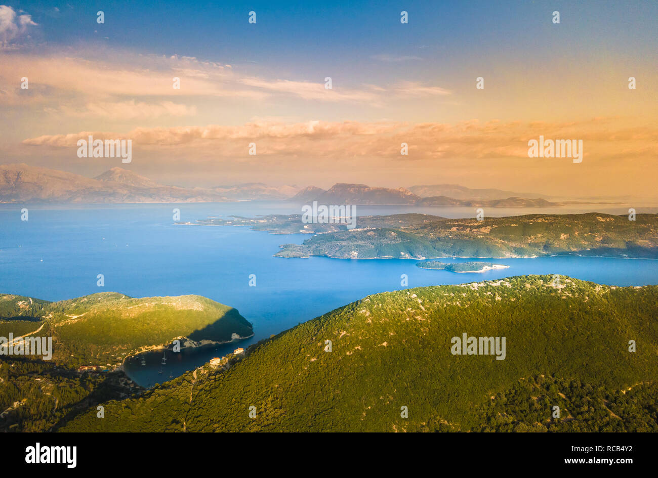 Epic view of breathtaking lagoon bay area in Lefkada, Greece with lots ...